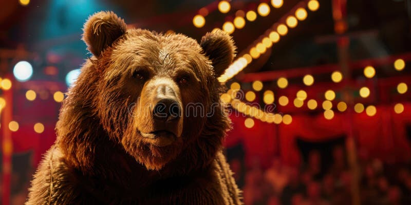A Bear Performing an Unnatural Trick Under the Bright Circus Lights ...