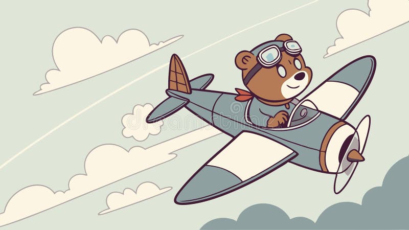 Bear Pilot in Airplane, Aviation Adventure Design Element Vector Design ...