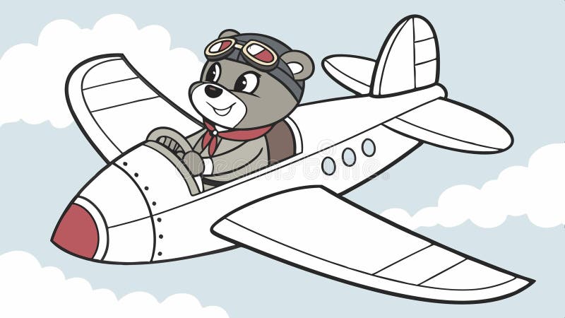 Bear Pilot in Biplane, Vintage Aviation Design Element Vector Design ...