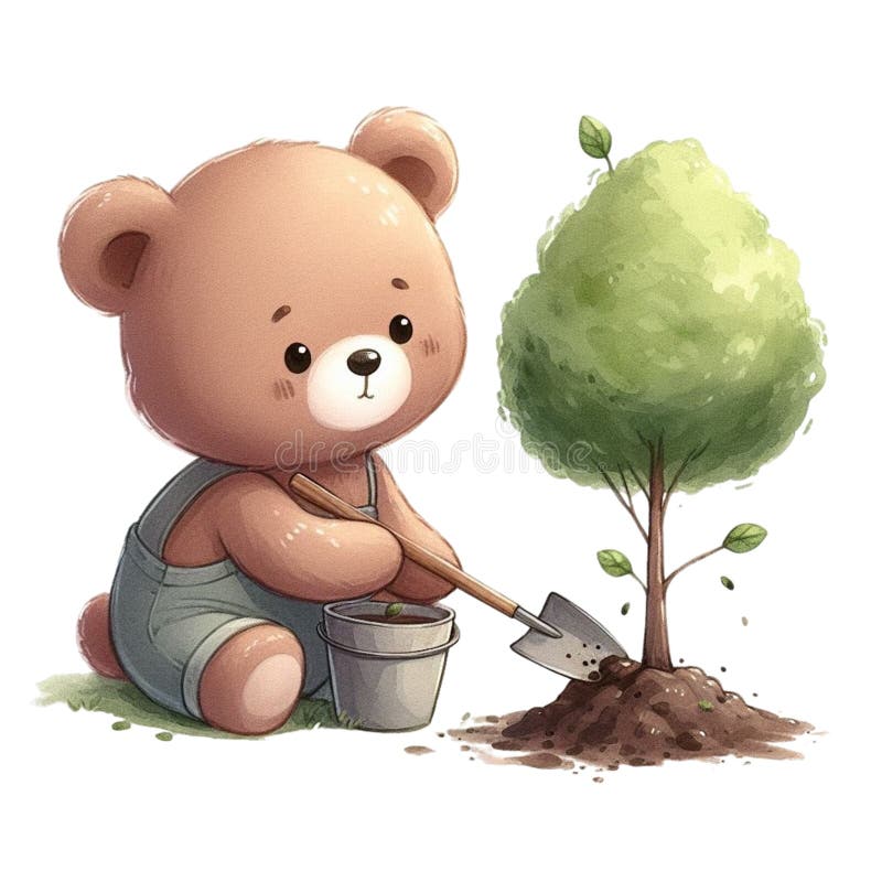Bear planting trees stock illustration. Illustration of design - 319067450