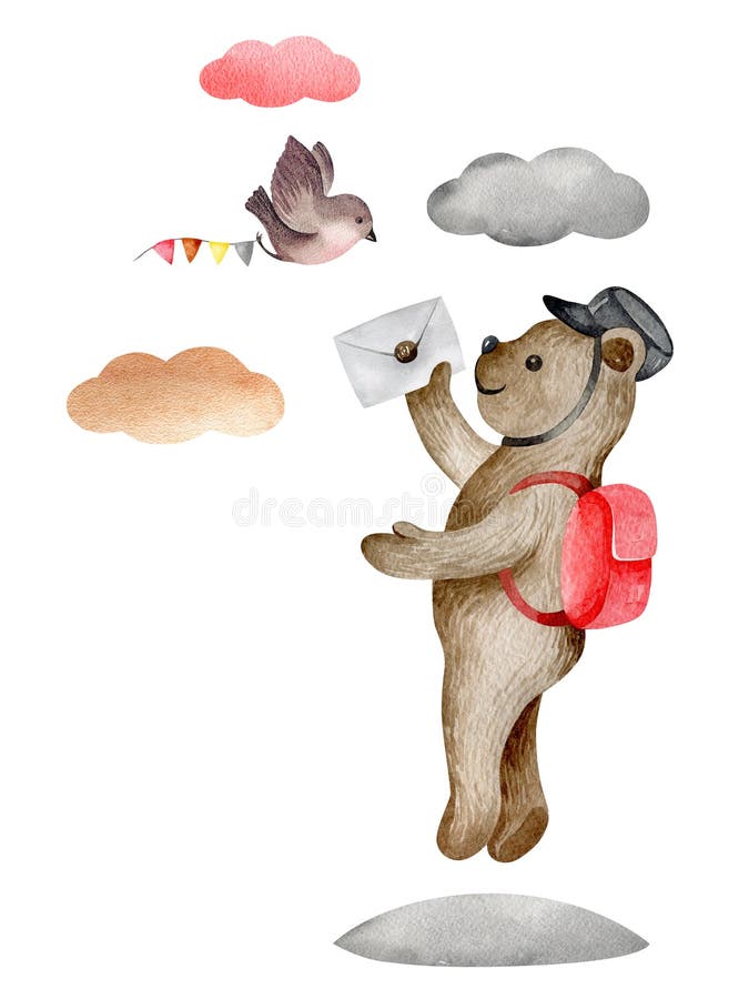 Bear the Postman and His Adventures Watercolor Pattern and Postcard ...