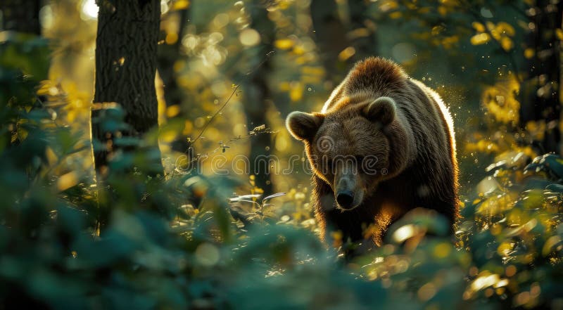 Bear Prowling through the Forest, Intense Focus Stock Image - Image of ...