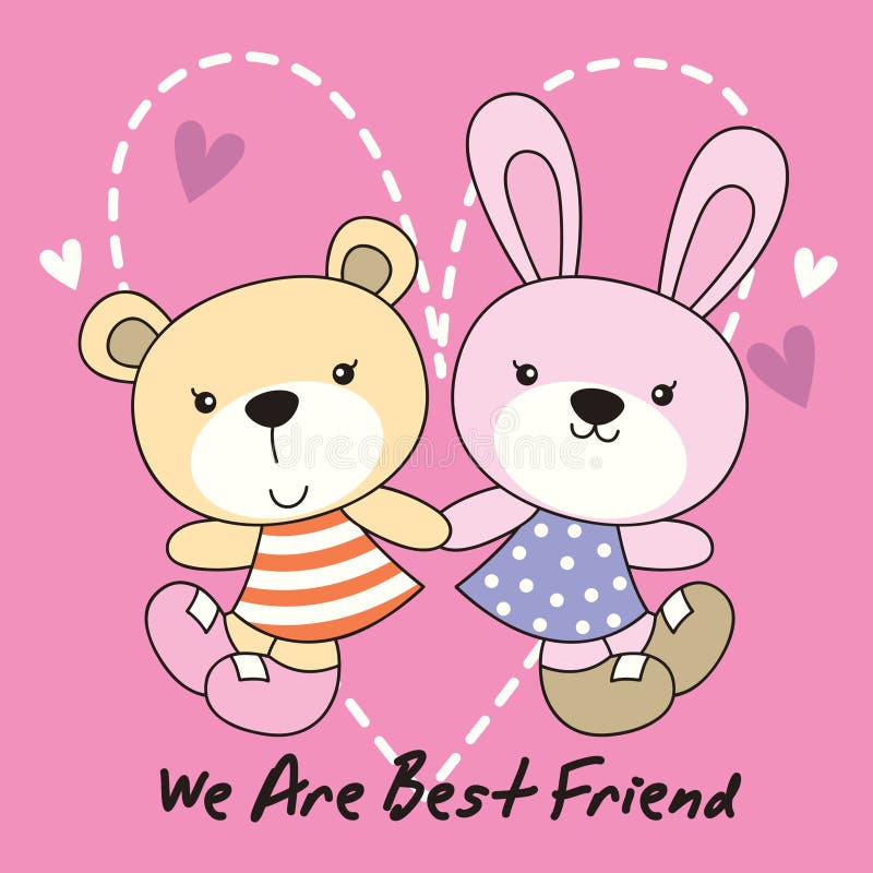 Rabbit and Bear are Best Friend Stock Vector - Illustration of happy ...