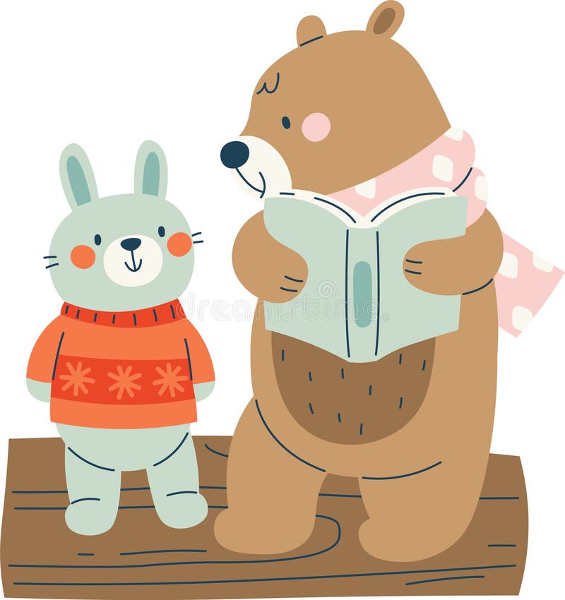 Bear and Rabbit Reading stock vector. Illustration of rabbit - 297123488