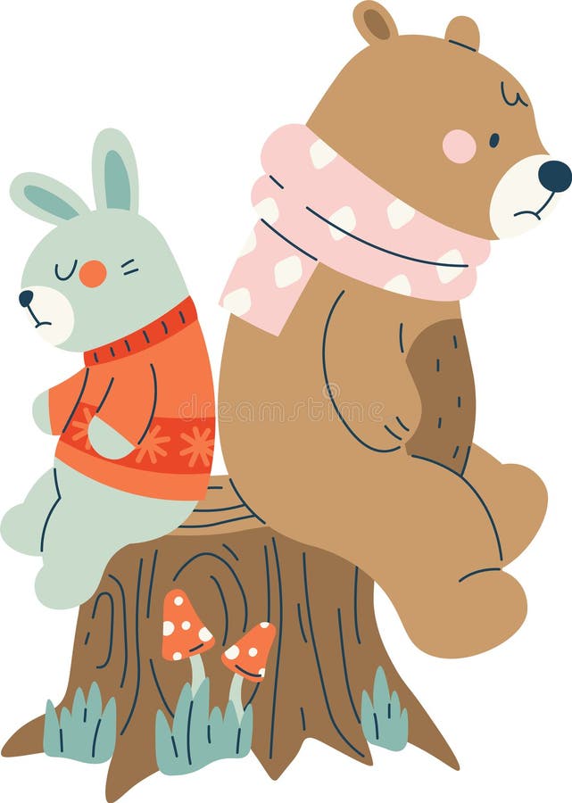 Bear and Rabbit on Stump stock vector. Illustration of cartoon - 297123653