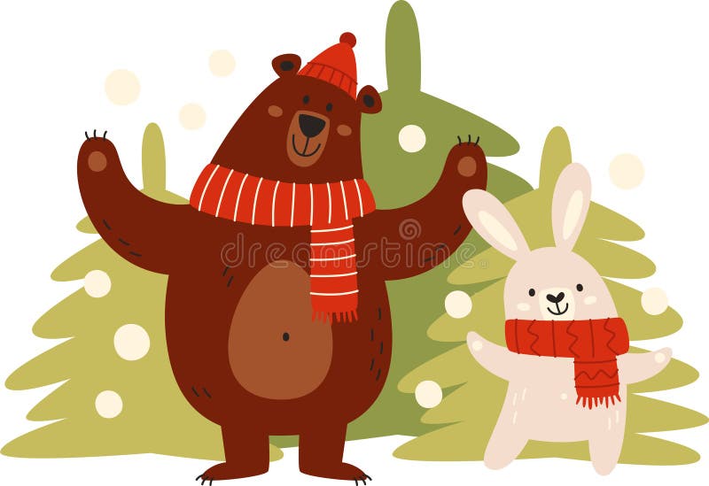 Bear and Rabbit with Trees stock vector. Illustration of bear - 297876905