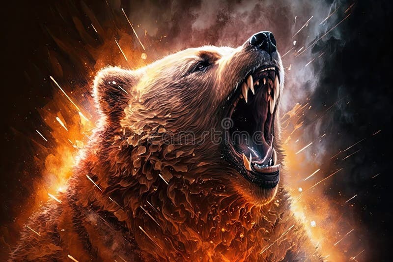 Bear, Roaring in Fierce Determination, As it Protects Its Territory ...
