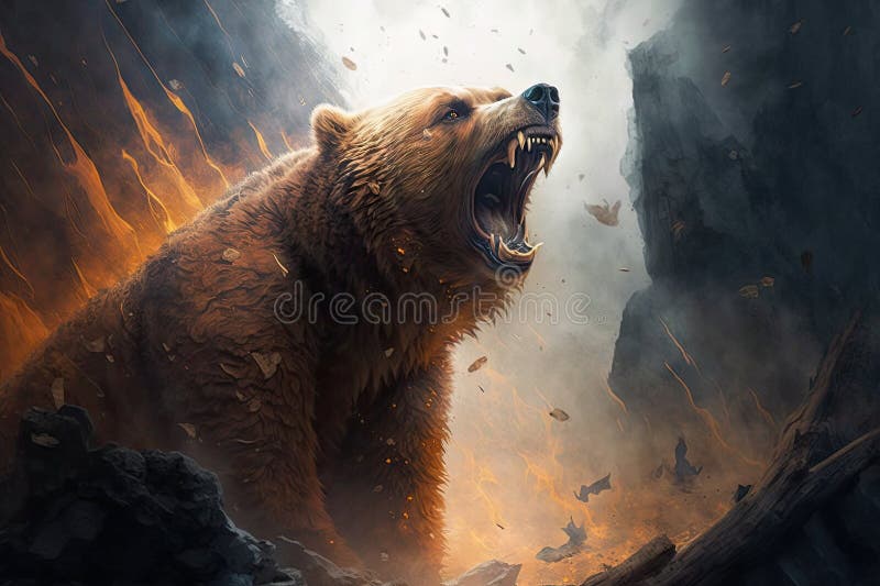 Bear, Roaring in Fierce Determination, As it Protects Its Territory ...