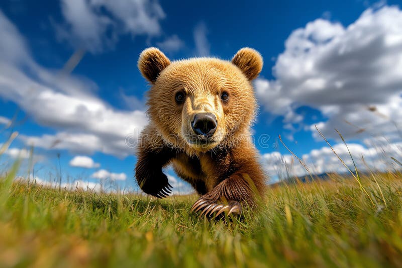 A Bear Running through a Field of Tall Grass, with the Wind Blowing and ...
