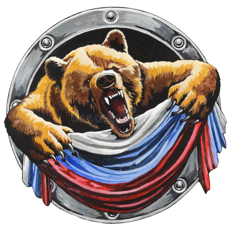 Bear with the Russian flag stock illustration. Illustration of metal ...