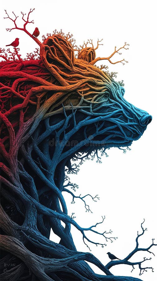 A Bear S Profile, Meticulously Crafted from Intertwining Tree Branches ...