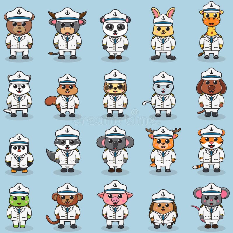 Cute Animal Character Wearing a Captain Navy Costume Stock Vector ...