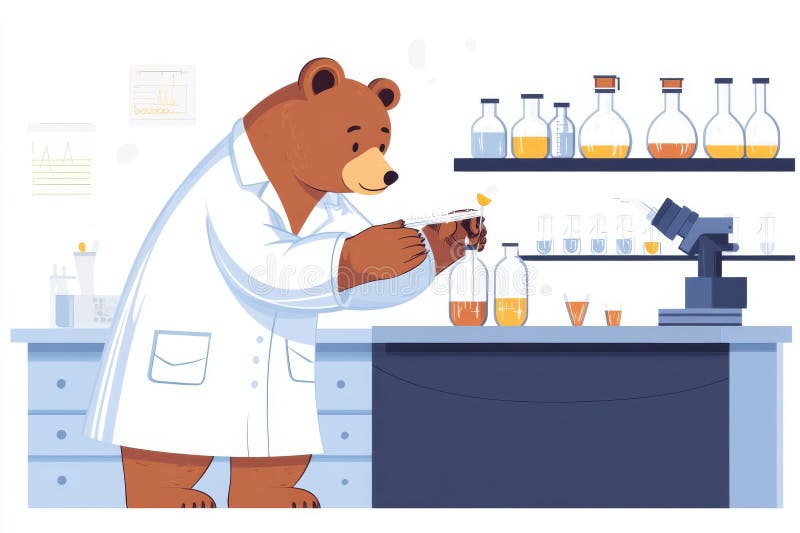 Bear Scientist in Laboratory Setting Stock Illustration - Illustration ...