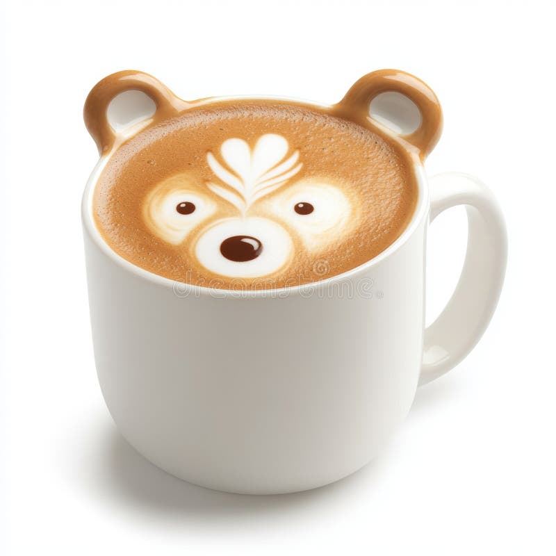Bear Shaped Coffee Mug with Cute Latte Art Design Stock Illustration ...