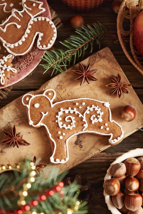 Bear Shaped Gingerbread Christmas Cookie Decorated with White Icing ...