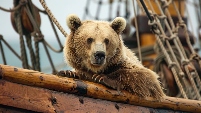 Bear in Ship on Background . Generative Ai Stock Illustration ...