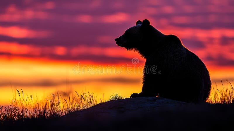Bear Silhouette at Sunset in Natural Setting, Wildlife Serenity Concept ...