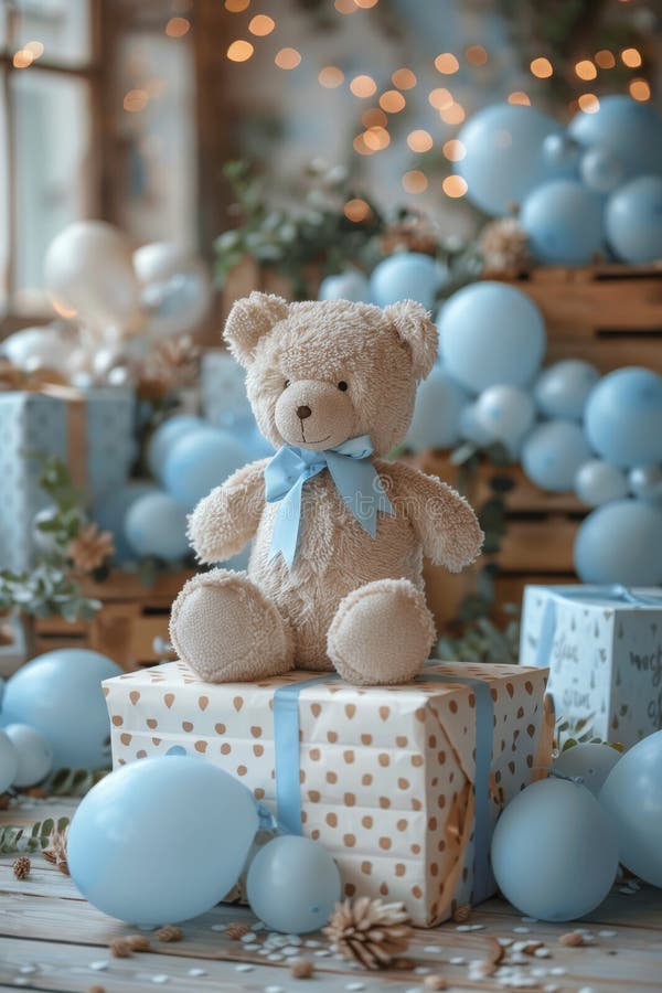 Bear Sitting on Top of a Gift Box Stock Image - Image of adorable ...