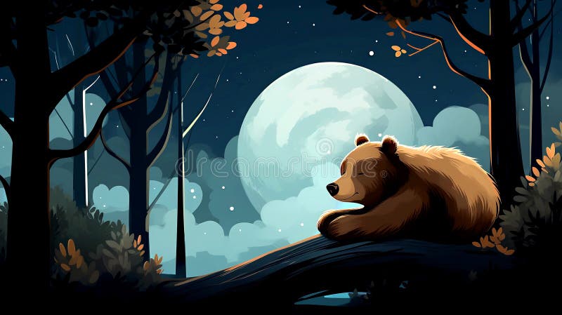 Bear sleep under the moon stock illustration. Illustration of person ...