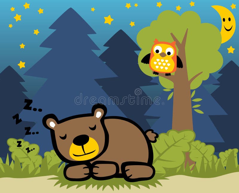 Cartoon Bear Sleeping on Trees Background Stock Vector - Illustration ...