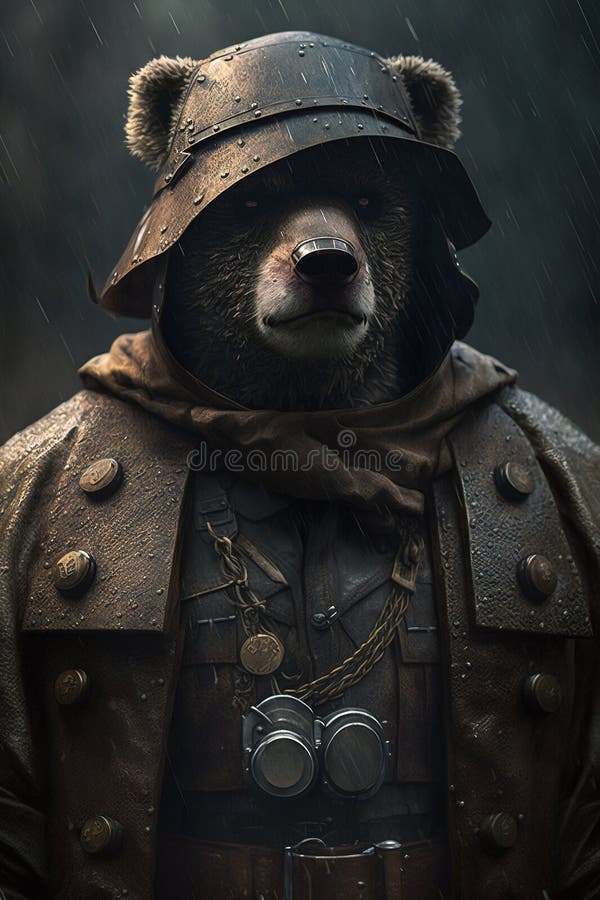 Bear Soldier in Old Military Uniform. Generative AI Stock Illustration ...