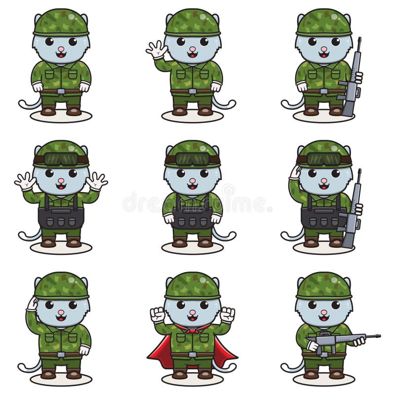 Cartoon Funny Cat Soldier Character Stock Vector - Illustration of ...