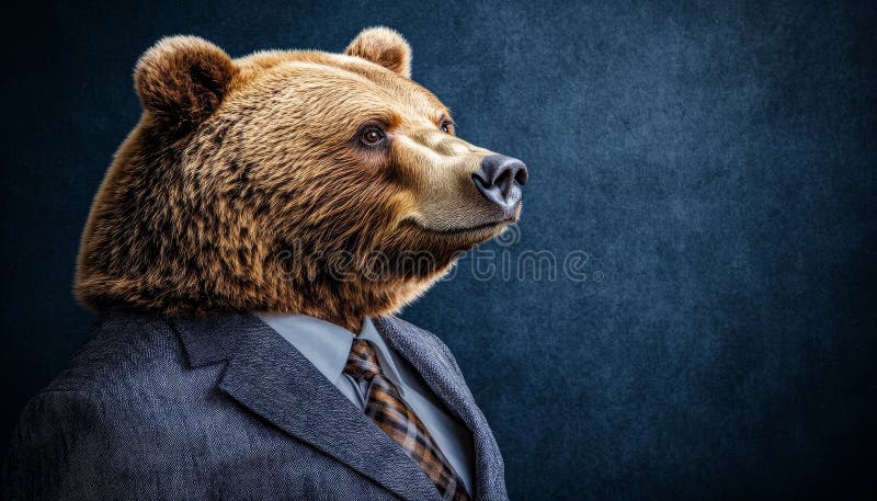 Bear in Suit, Profile on Dark Background Anthropomorphic Animal Human ...