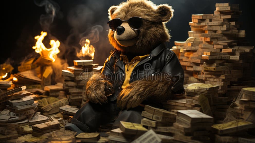Bear in Sunglasses and Banknote Stack Pile. Generative Ai Stock ...