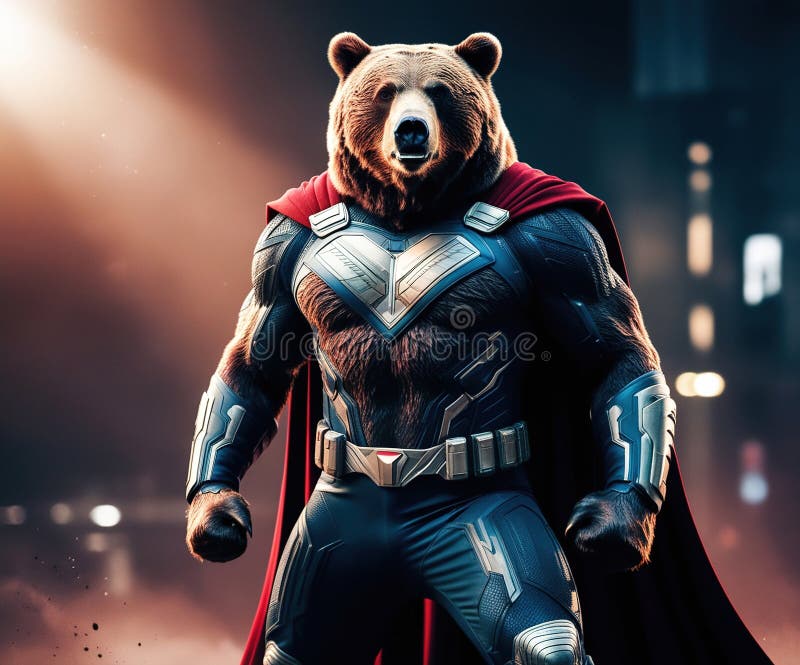 A Bear Superhero Stands Confidently in a Dramatic Pose, Showcasing ...