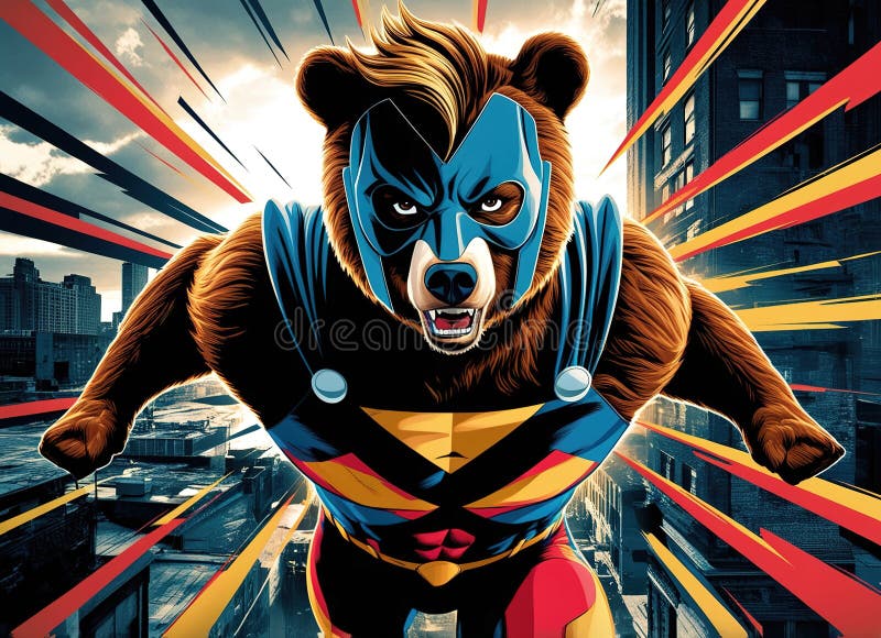 A Bear Superhero Stands Confidently in a Dramatic Pose, Showcasing ...