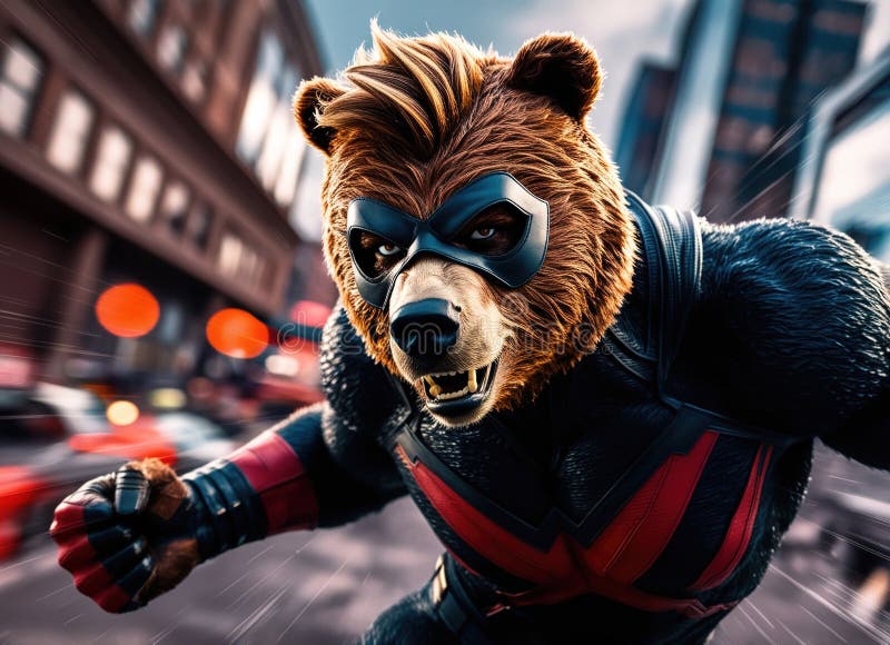 A Bear Superhero Stands Confidently in a Dramatic Pose, Showcasing ...