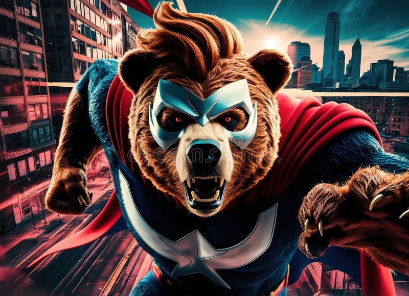 A Bear Superhero Stands Confidently in a Dramatic Pose, Showcasing ...