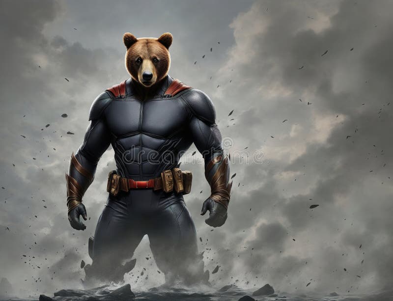 A Bear Superhero Stands Confidently in a Dramatic Pose, Showcasing ...