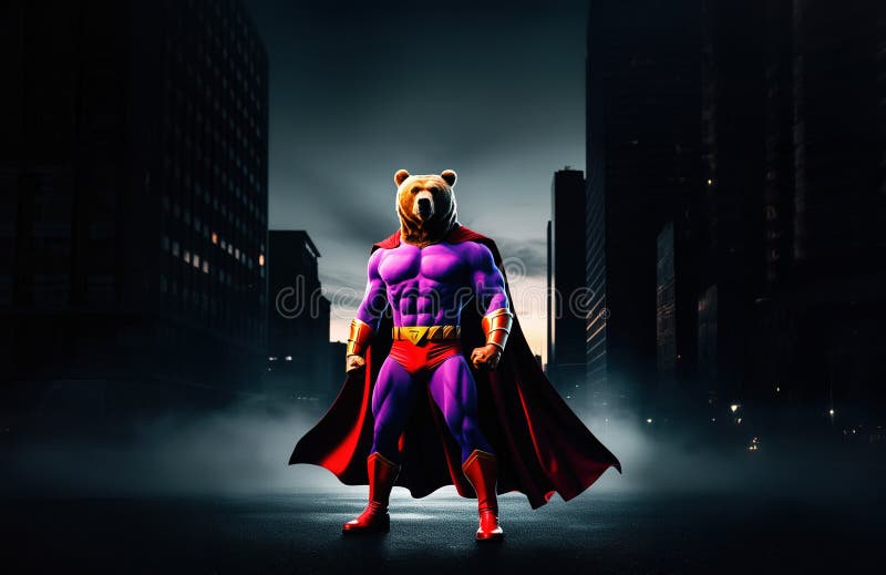 A Bear Superhero Stands Confidently in a Dramatic Pose, Showcasing ...