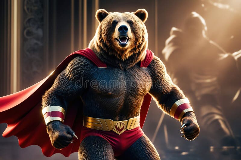 A Bear Superhero Stands Confidently in a Dramatic Pose, Showcasing ...