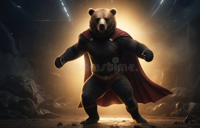 A Bear Superhero Stands Confidently in a Dramatic Pose, Showcasing ...