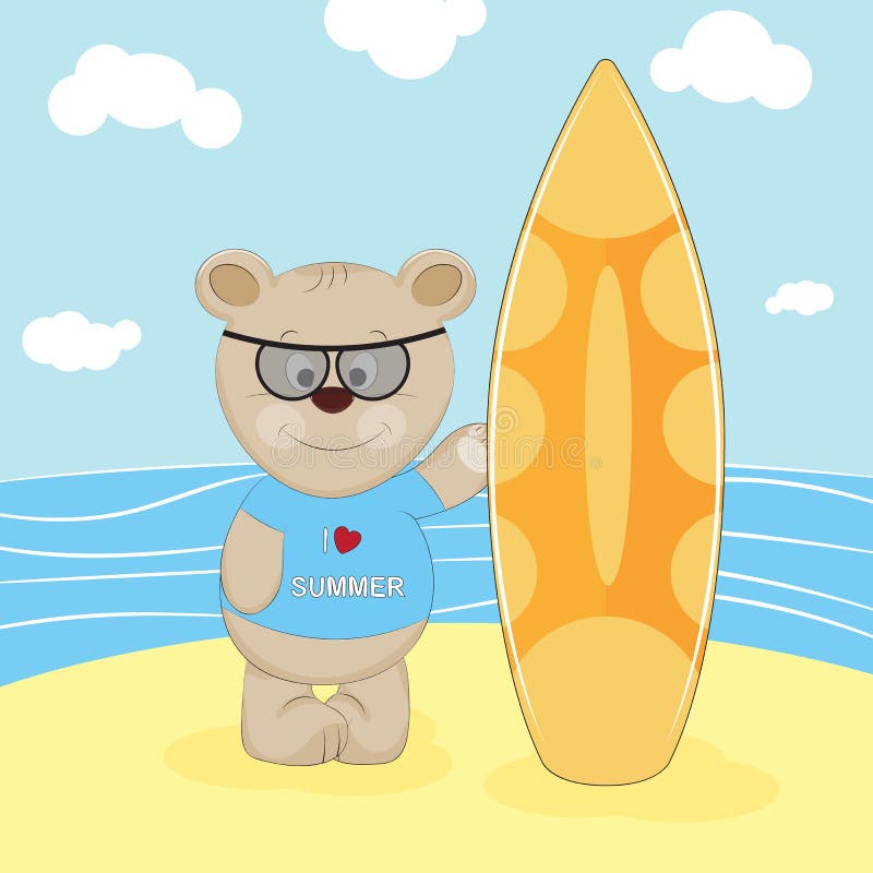Bear with Surfboard in a Beach. Stock Vector - Illustration of clip ...