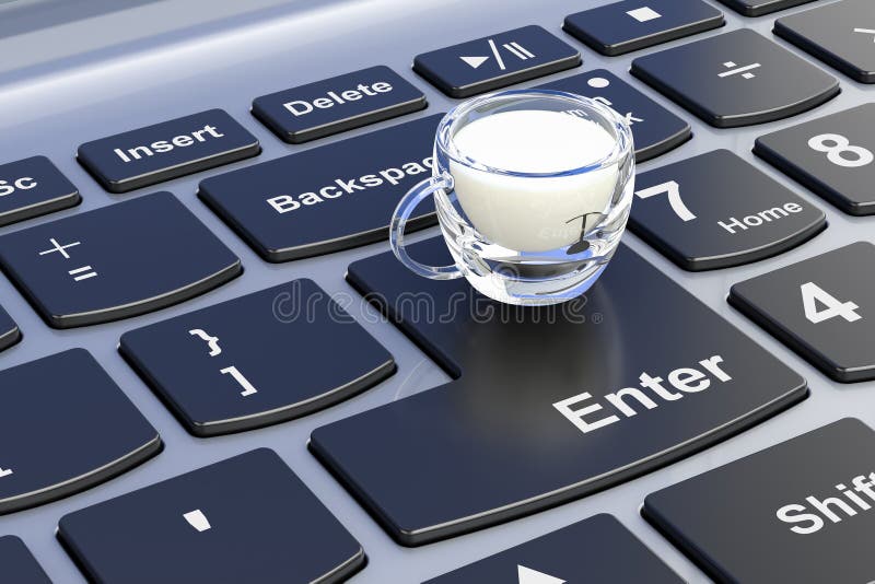 Bear Tea Cup Full of Milk on Laptop Keyboard, 3D Stock Illustration ...