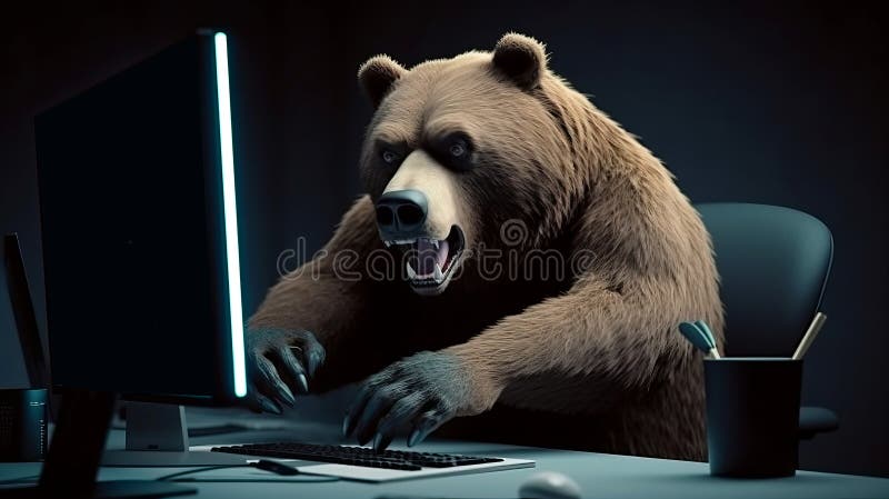 Bear Trader Works at the Computer Stock Illustration - Illustration of ...