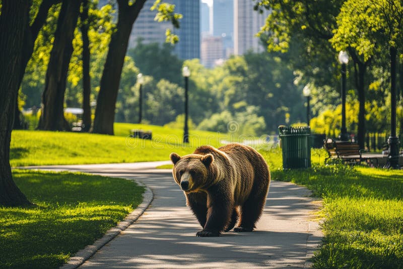 A Bear Walking on a Path in a City Park Stock Illustration ...