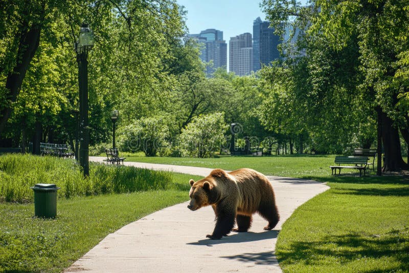 A Bear Walking on a Path in a City Park Stock Illustration ...