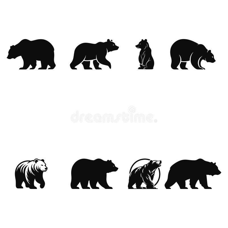 Bear Walking Silhouette Set. Bear, a Symbol of Strength Stock ...