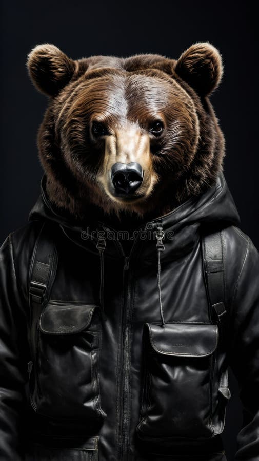 Bear Wearing Black Jacket and Backpack. Generative AI Stock ...