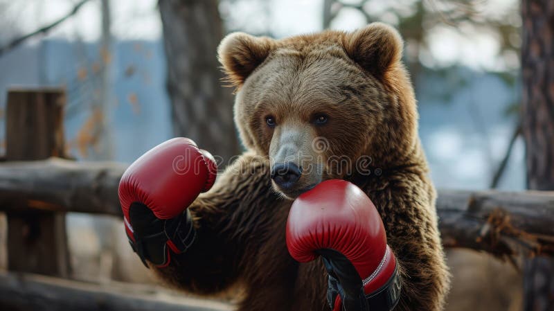 Bear Wearing Boxing Gloves Ready To Train Stock Image - Image of ...
