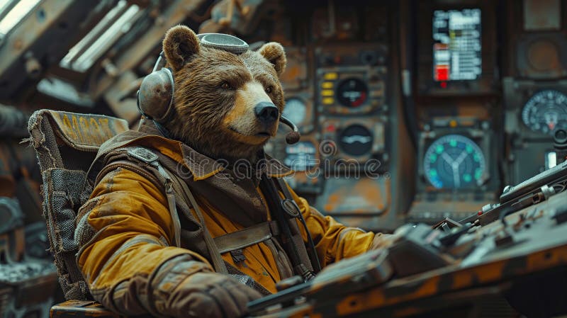 Bear Pilot in a Rusty Cockpit Stock Illustration - Illustration of ...