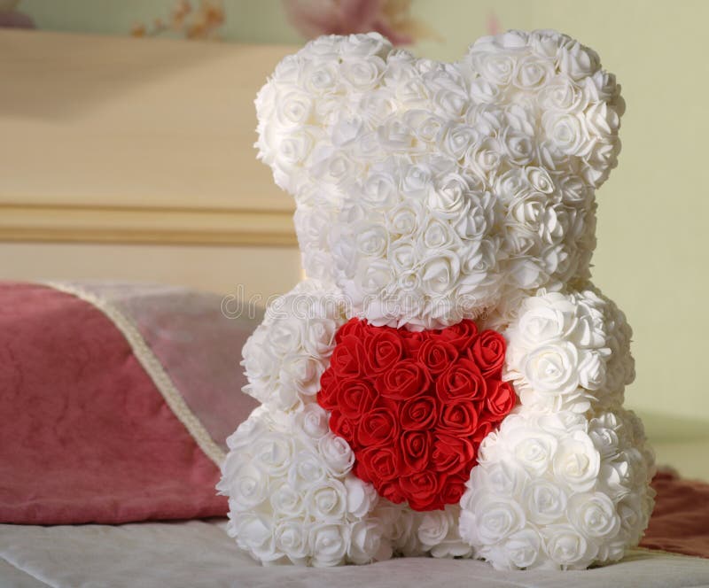 Bear of roses with heart stock photo. Image of teddy - 170507570