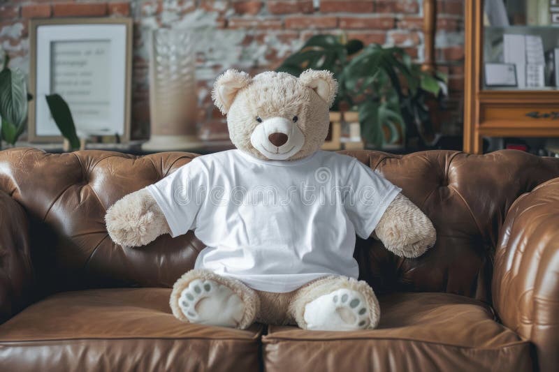 Bear in a White T-shirt, an Empty Mockup Featuring a Large Plush Bear ...