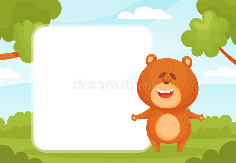Bear Woodland Animal at Empty Rectangular Frame Vector Template Stock ...