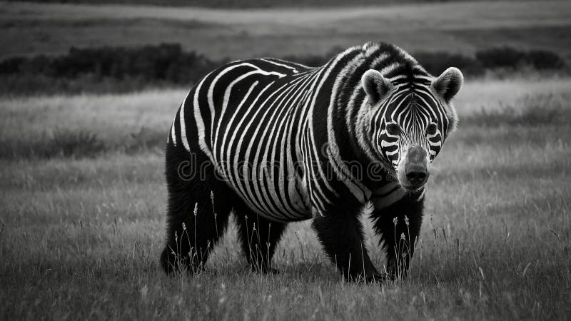 Bear with Zebra-like Stripes, Blending Elements of Both Animals, in a ...