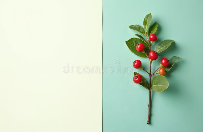 Bearberry Branch with Red Berries, Green Leaves on Right. Fresh Berries ...